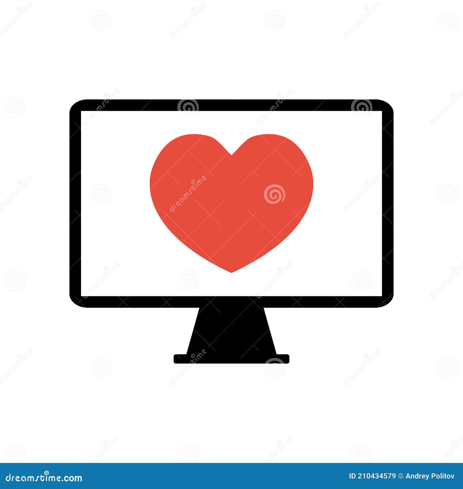 Red Heart in Computer Screen, Flat Style Vector Stock Vector ...