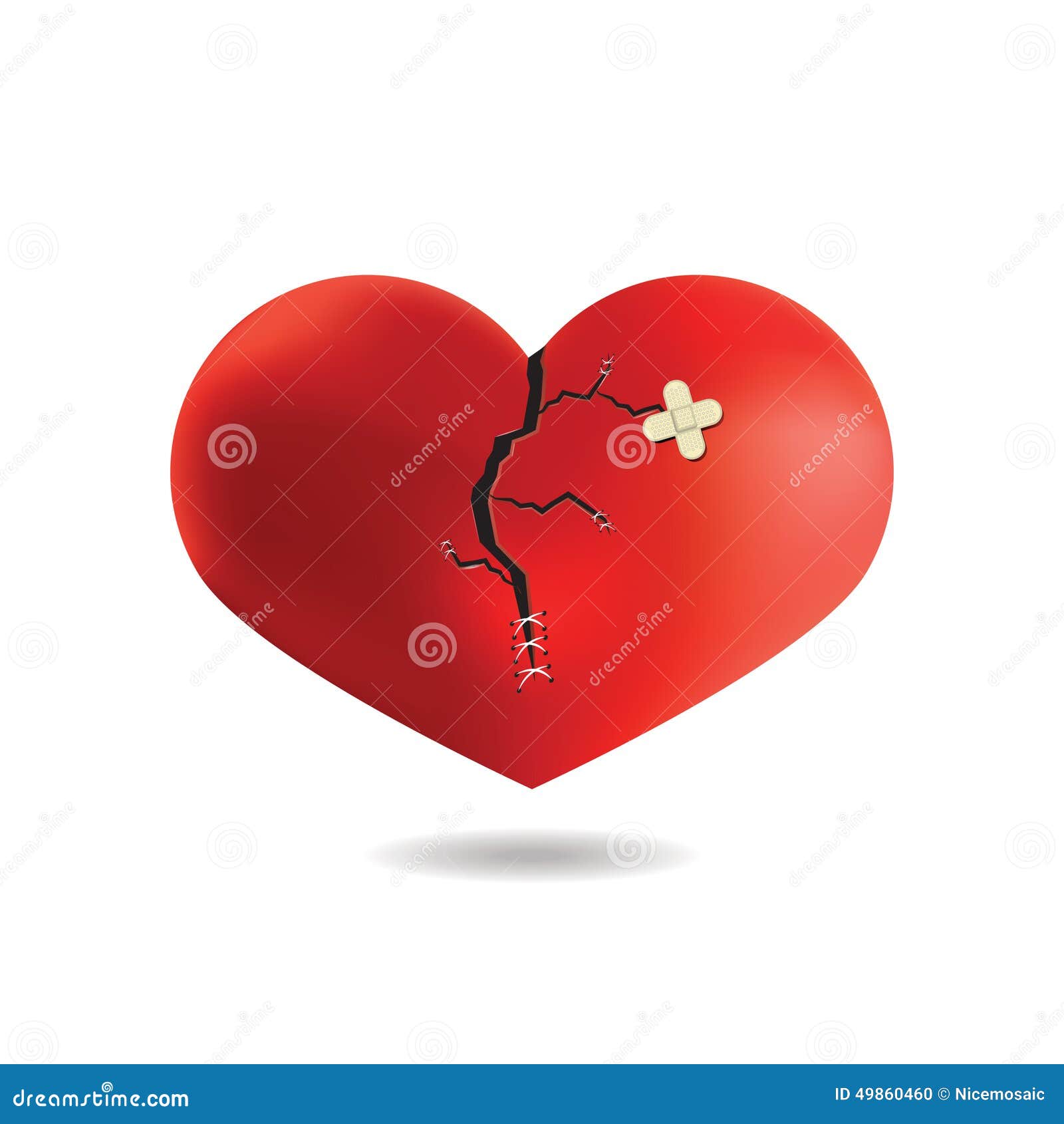 Red Heart with Crack and Plaster, on White Background, Stock Vector ...
