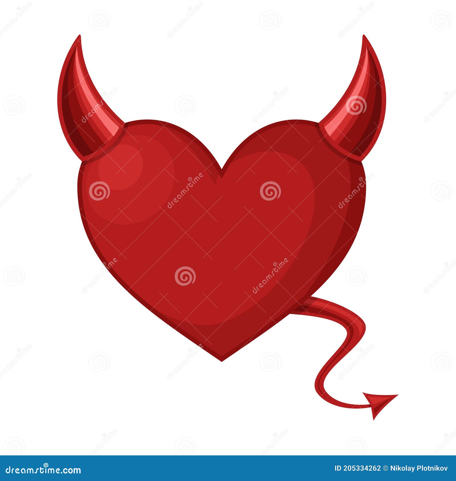 Red Heart with Devil Horns and a Tail Isolated on White Background ...