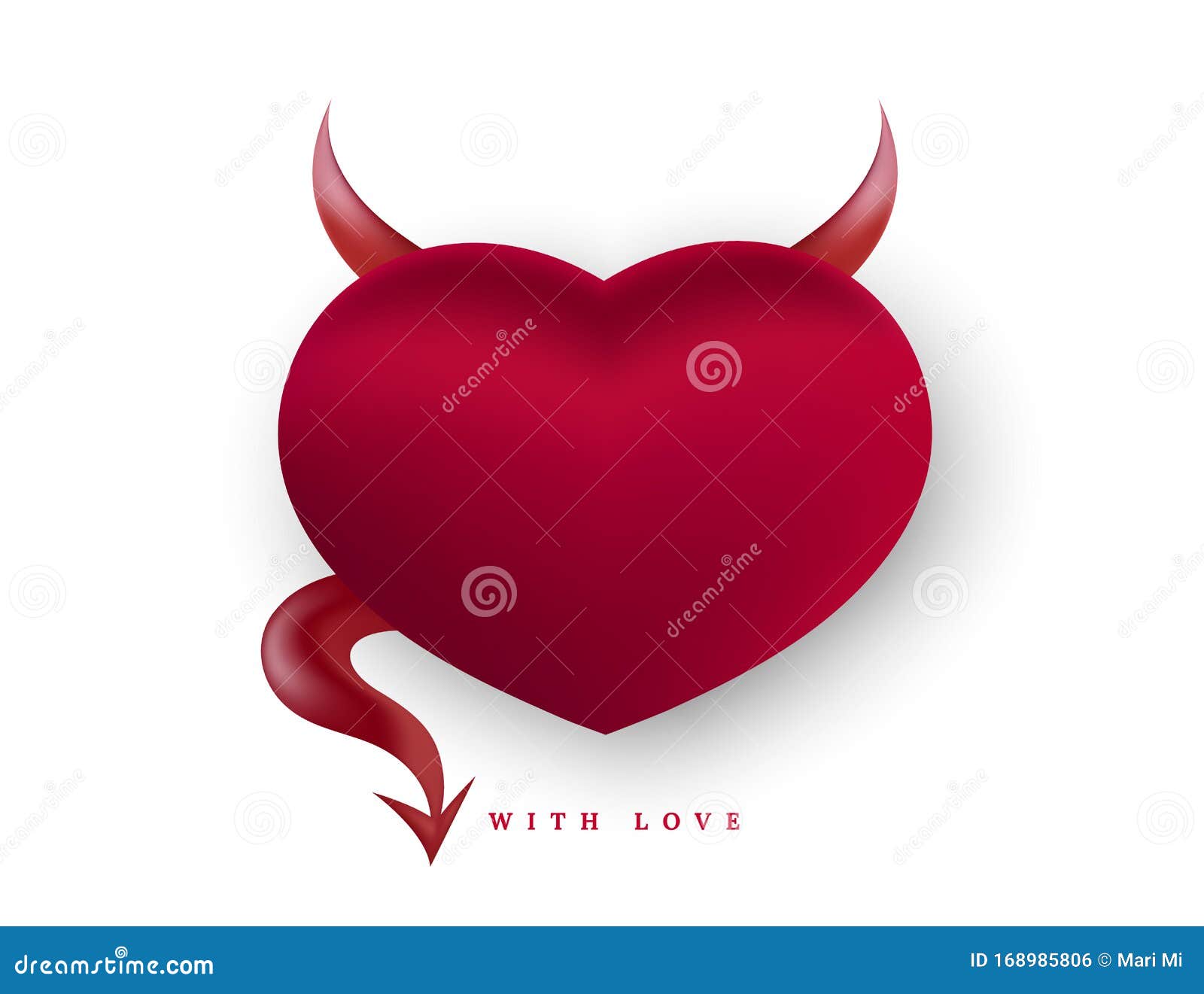 Red Heart Devil with Horns and Tail Isolated on White Background. Stock ...