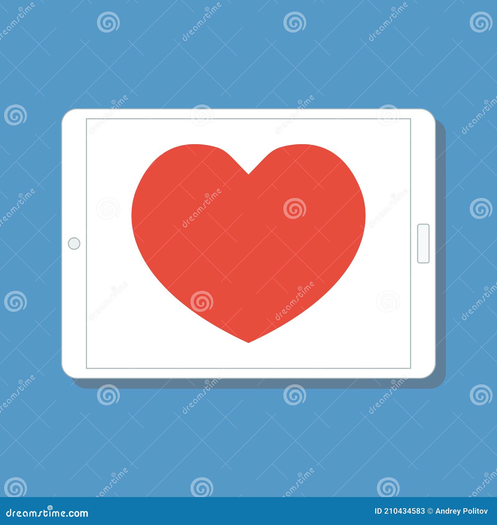 Red Heart in Digital Tablet Screen, Flat Vector Illustration Stock ...