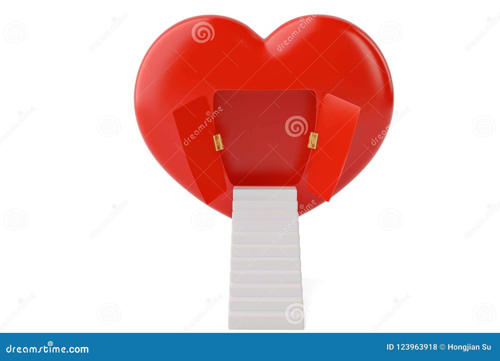 Red Heart with Doors Open and Stairs.3D Illustration. Stock ...