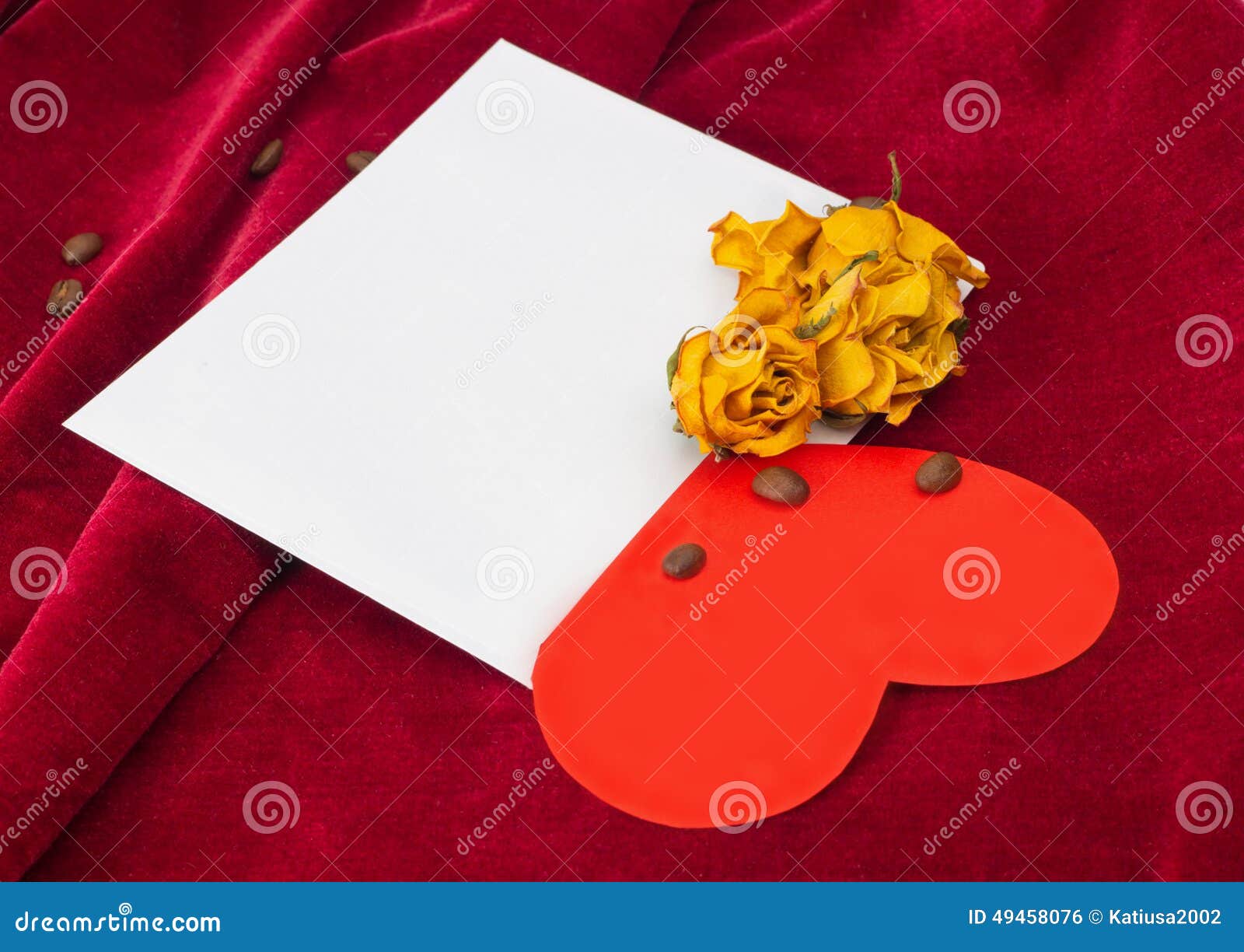 Red Heart in the Envelope with Dried Roses and Coffee Beans Stock Photo ...