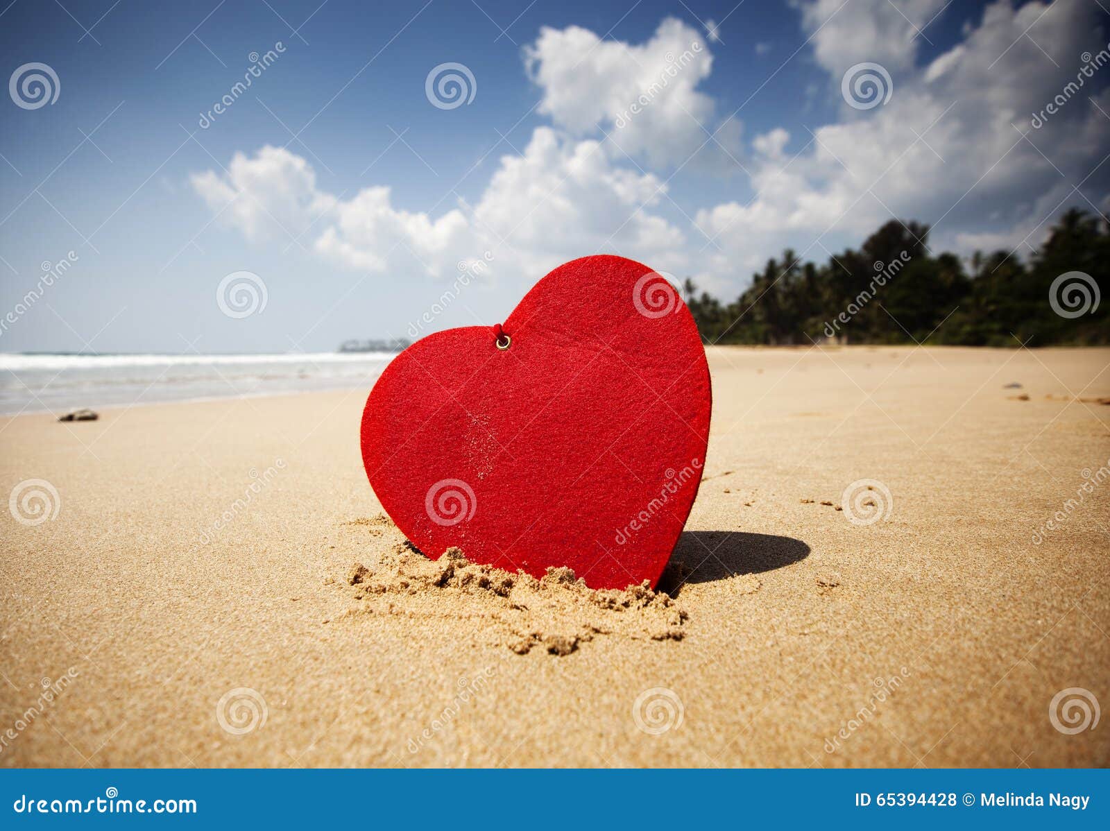 Red Heart on Exotic Sandy Beach Stock Photo - Image of romantic, trees ...