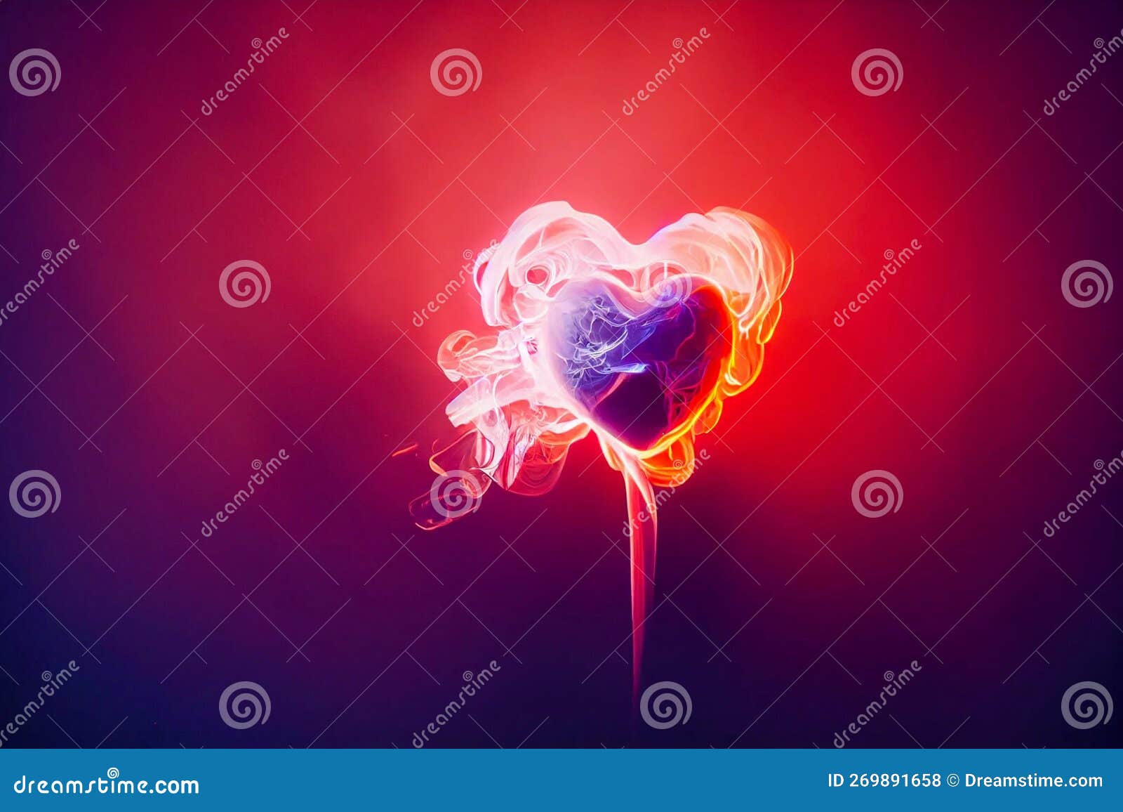 Red Heart Explodes into a Cloud of Red Smoke Fire Flame that Billows ...