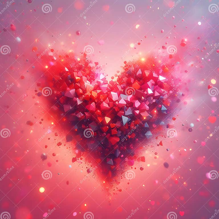 Red Heart Exploding with Particles and Light on a Soft, Dreamy ...