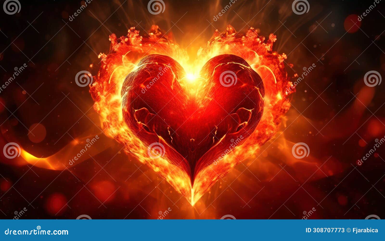 Red Heart with Fire Background Stock Illustration - Illustration of ...
