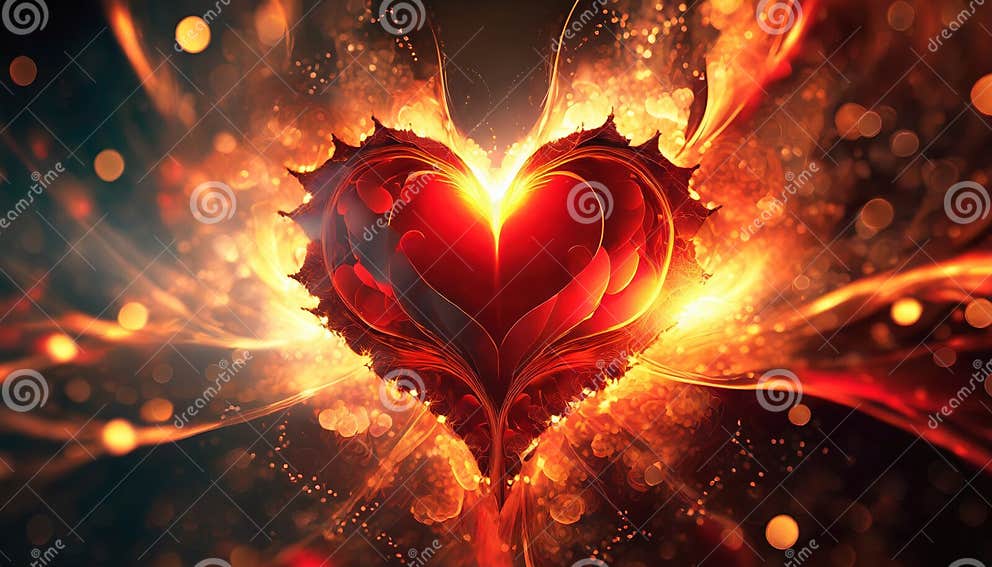 Red Heart with Fire Background Stock Illustration - Illustration of ...