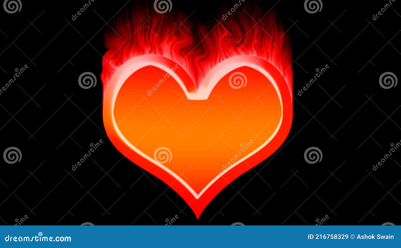Red heart with fire effect stock illustration. Illustration of love ...