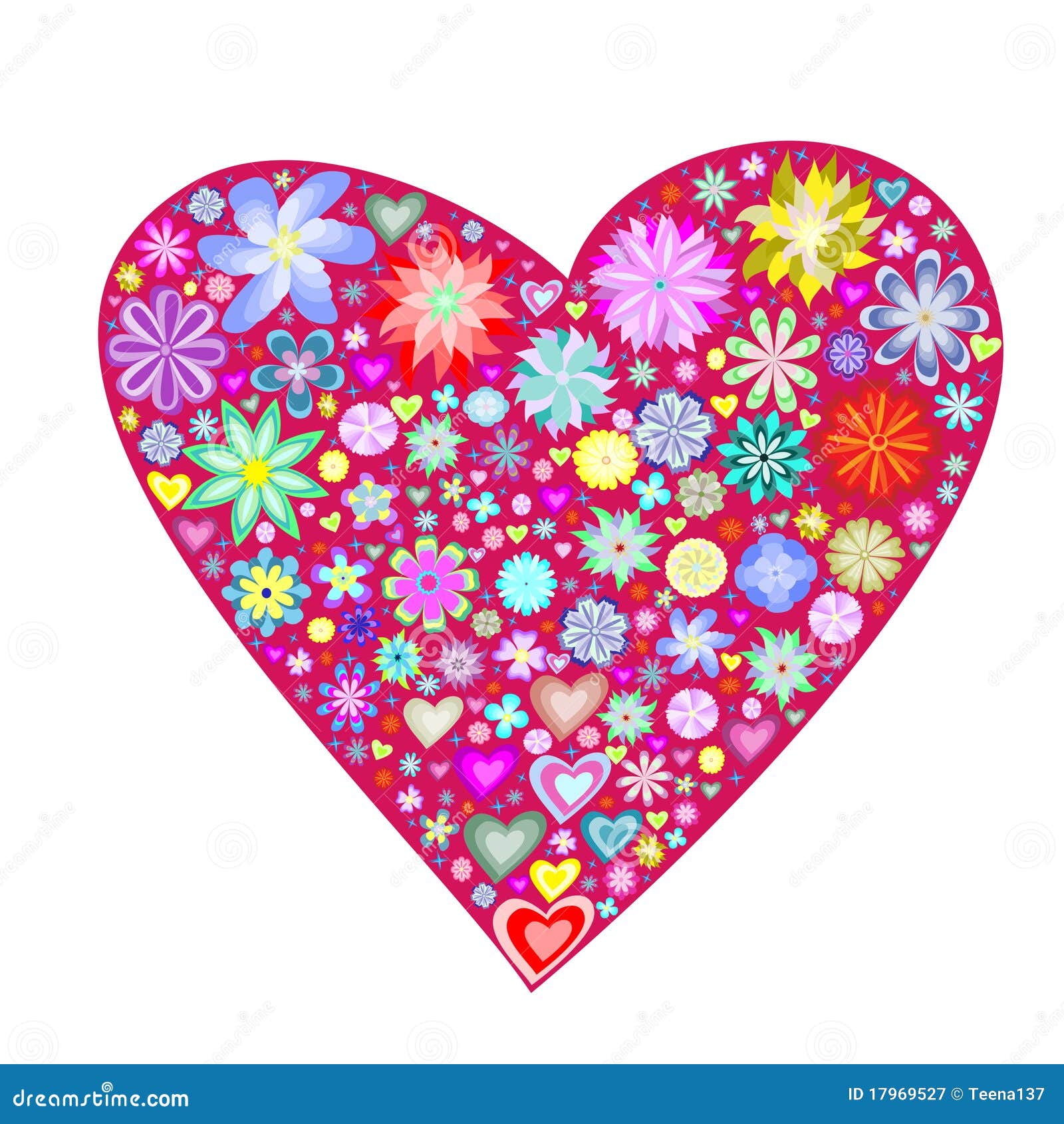 Red heart with flowers stock vector. Illustration of pattern - 17969527