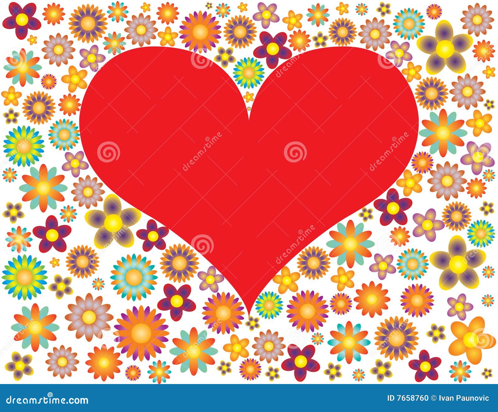 Red heart and flowers stock vector. Illustration of blossom - 7658760
