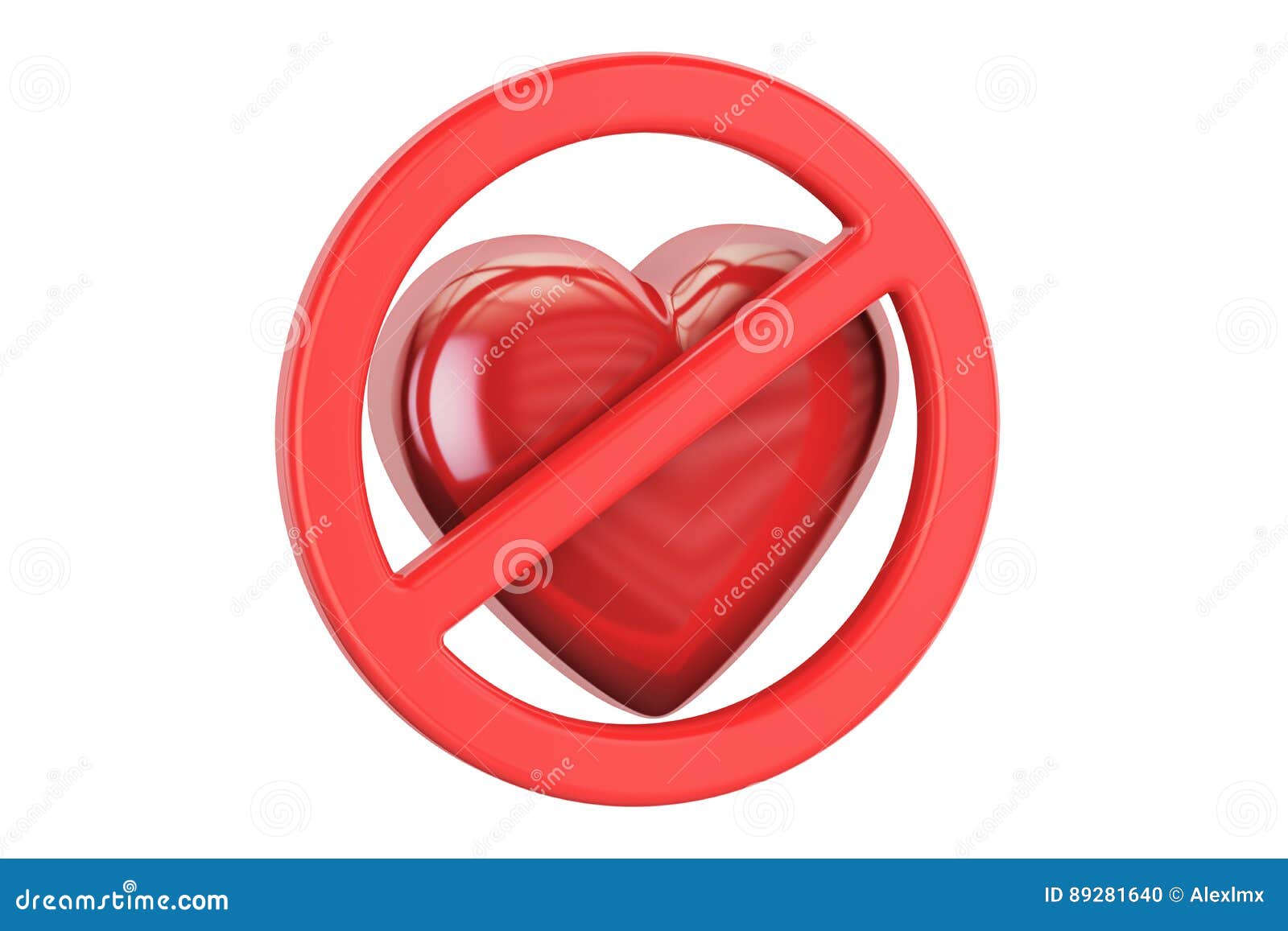 Red Heart with Forbidden Sign, 3D Rendering Stock Illustration ...