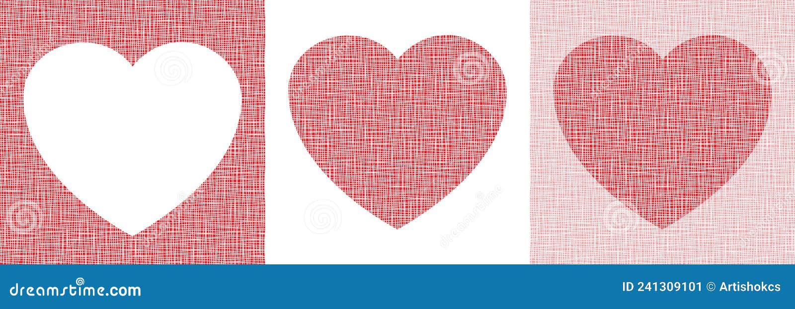 Red Heart Frame on Canvas Texture Set. Vector Illustration. Stock ...