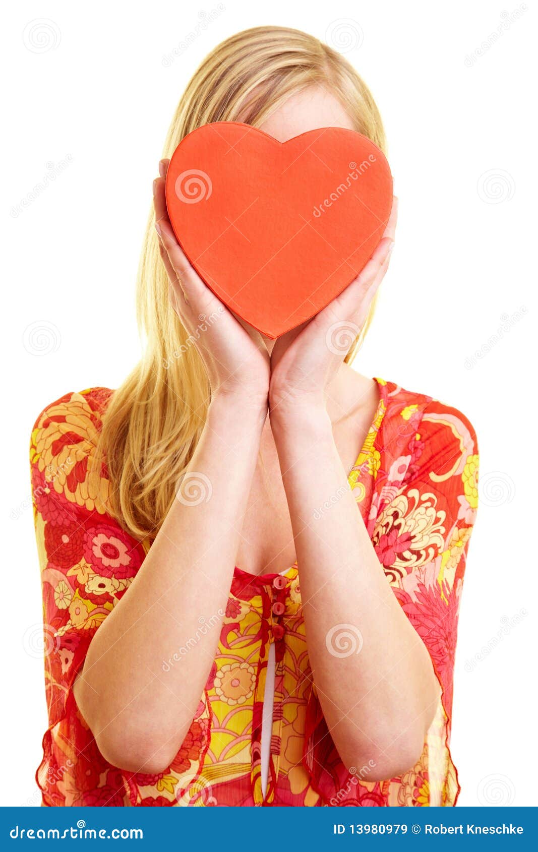 Red Heart in Front of Female Face Stock Image - Image of anonymous ...