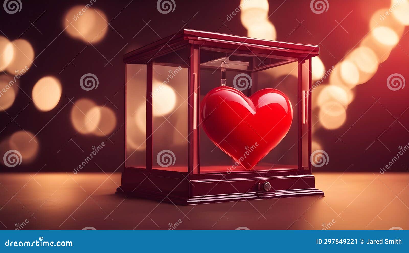 A Red Heart in a Glass Box on a Table Stock Illustration - Illustration ...