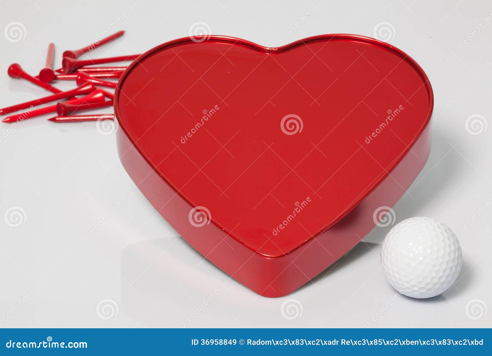 Red Heart and Golf Ball and Tees Stock Image - Image of objects ...