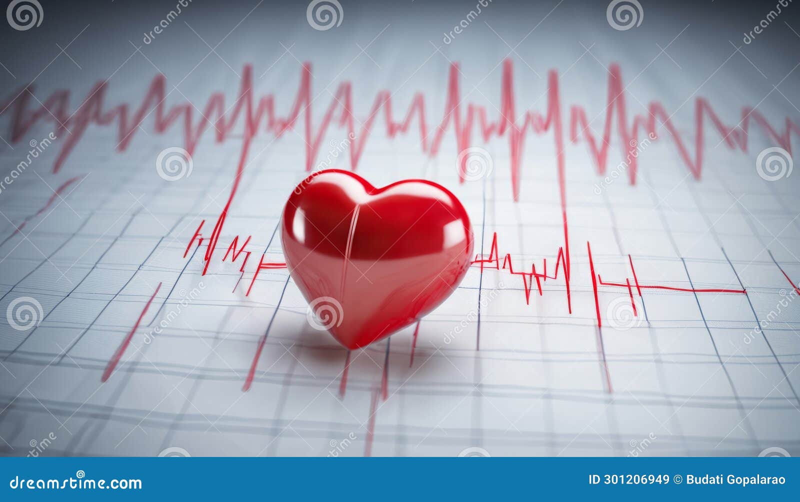 A Red Heart on a Graph with a Heartbeat Stock Illustration ...