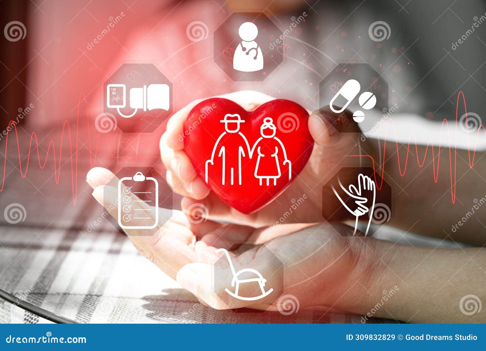 A Red Heart in Hand and an Elderly Icon in a Heart Shape, a Concept ...