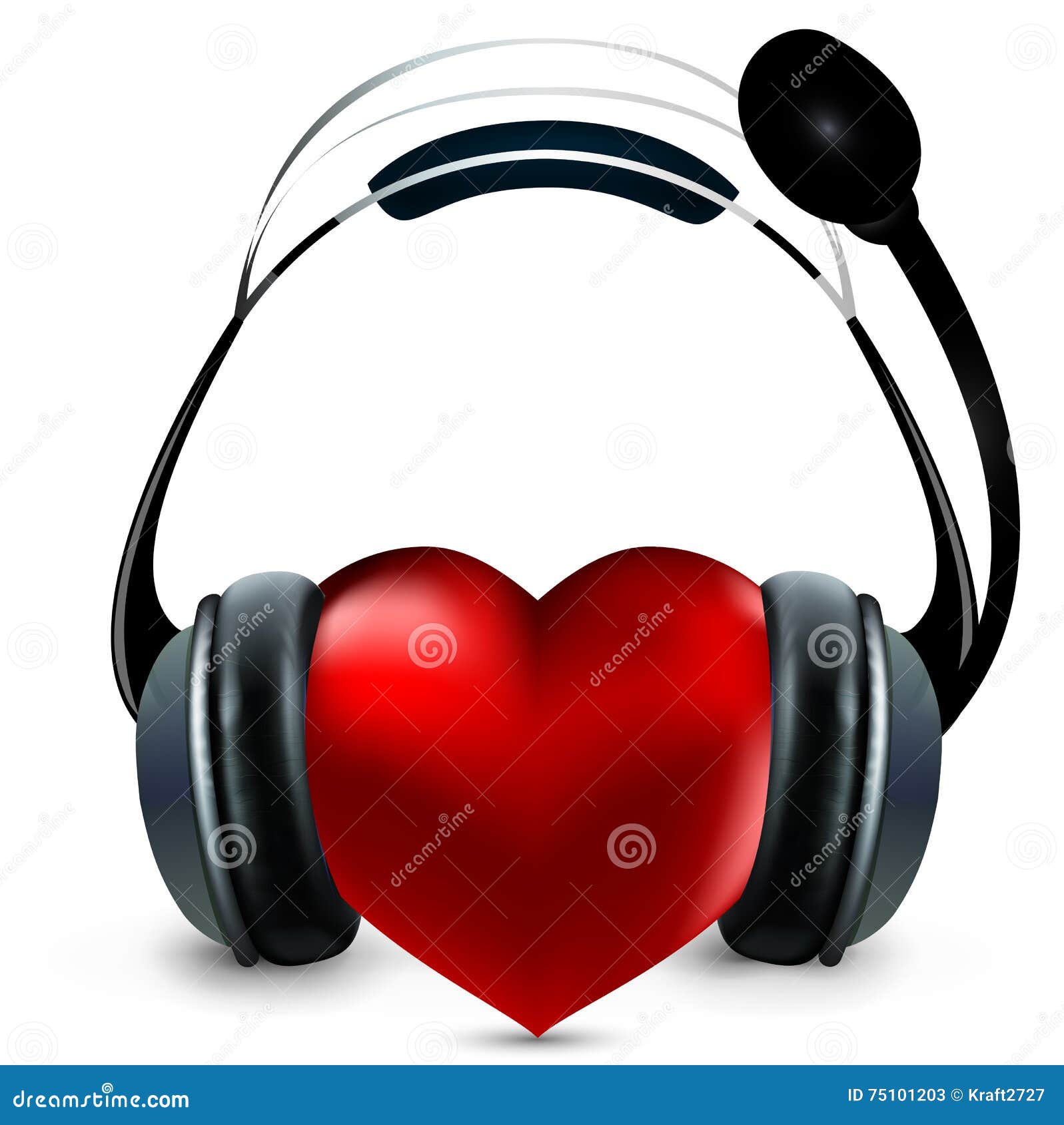 Red heart with headphones stock vector. Illustration of pattern - 75101203