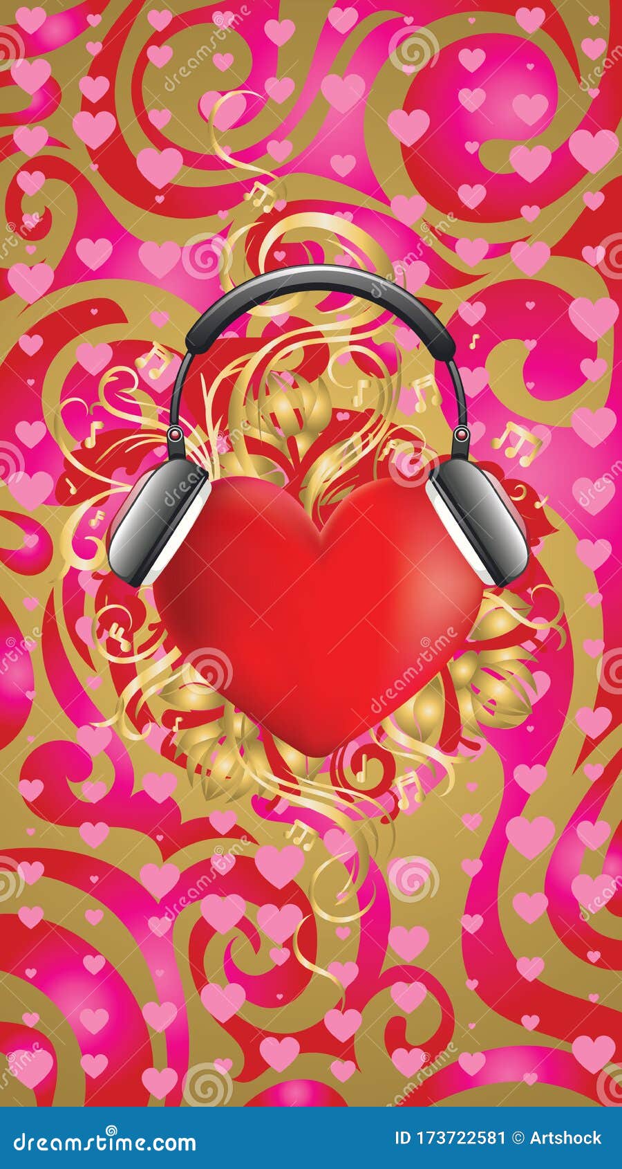 Red heart with headset stock vector. Illustration of studio - 173722581