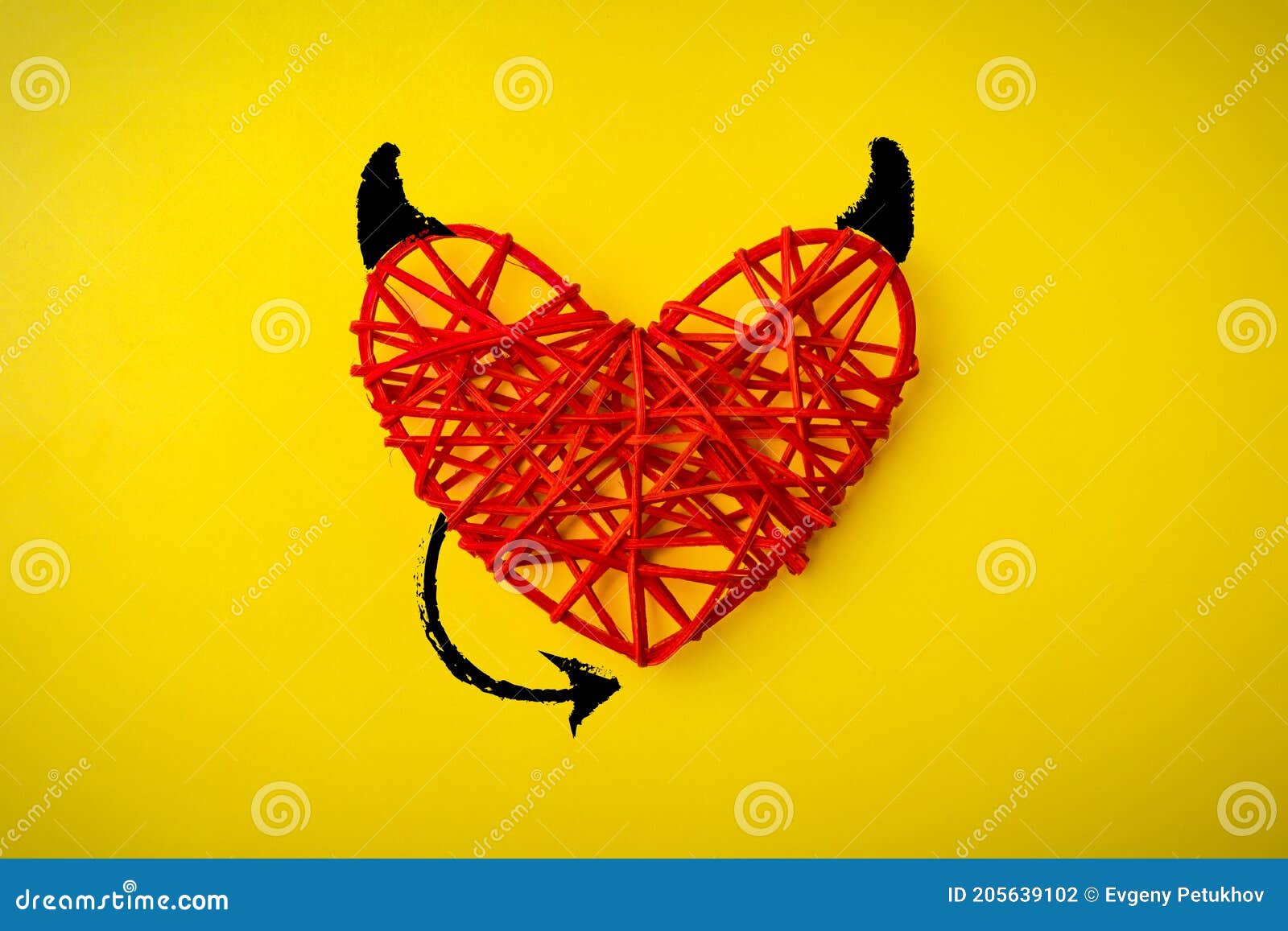 Red Heart with a Horn and Tail of the Devil Theme for Valentine Day ...
