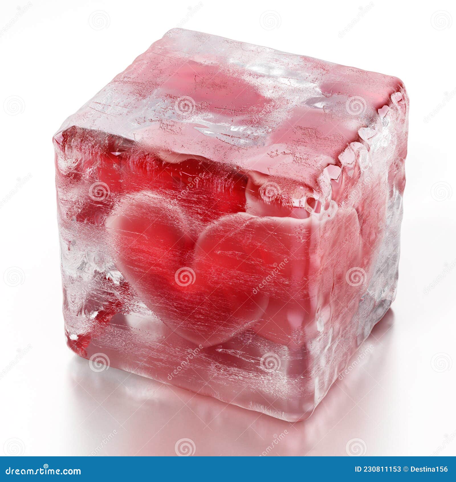 Red Heart Inside Frozen Ice Cube. 3D Illustration Stock Illustration ...