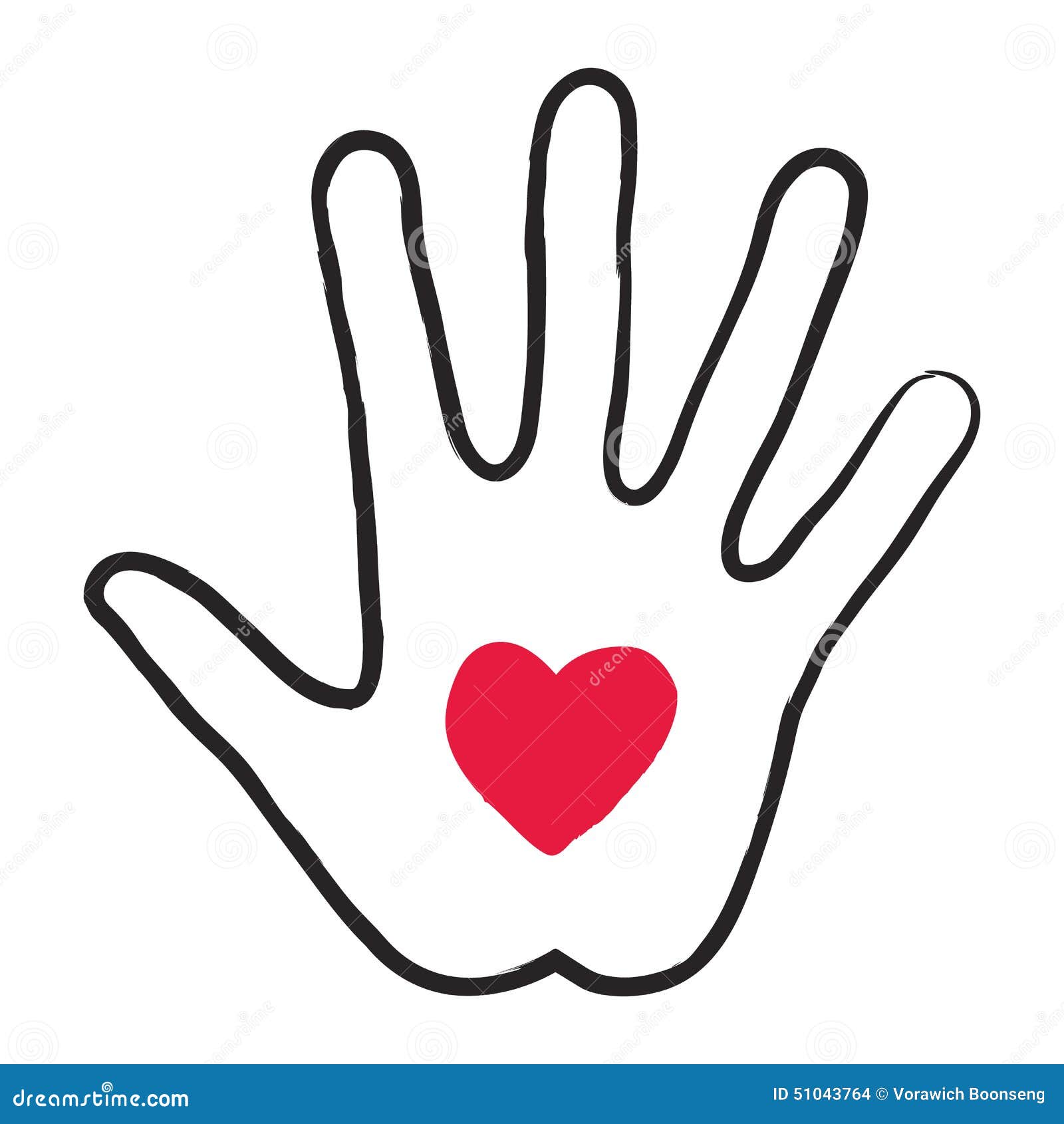 Red Heart Inside Hand Line, Freehand Style Stock Vector - Illustration ...