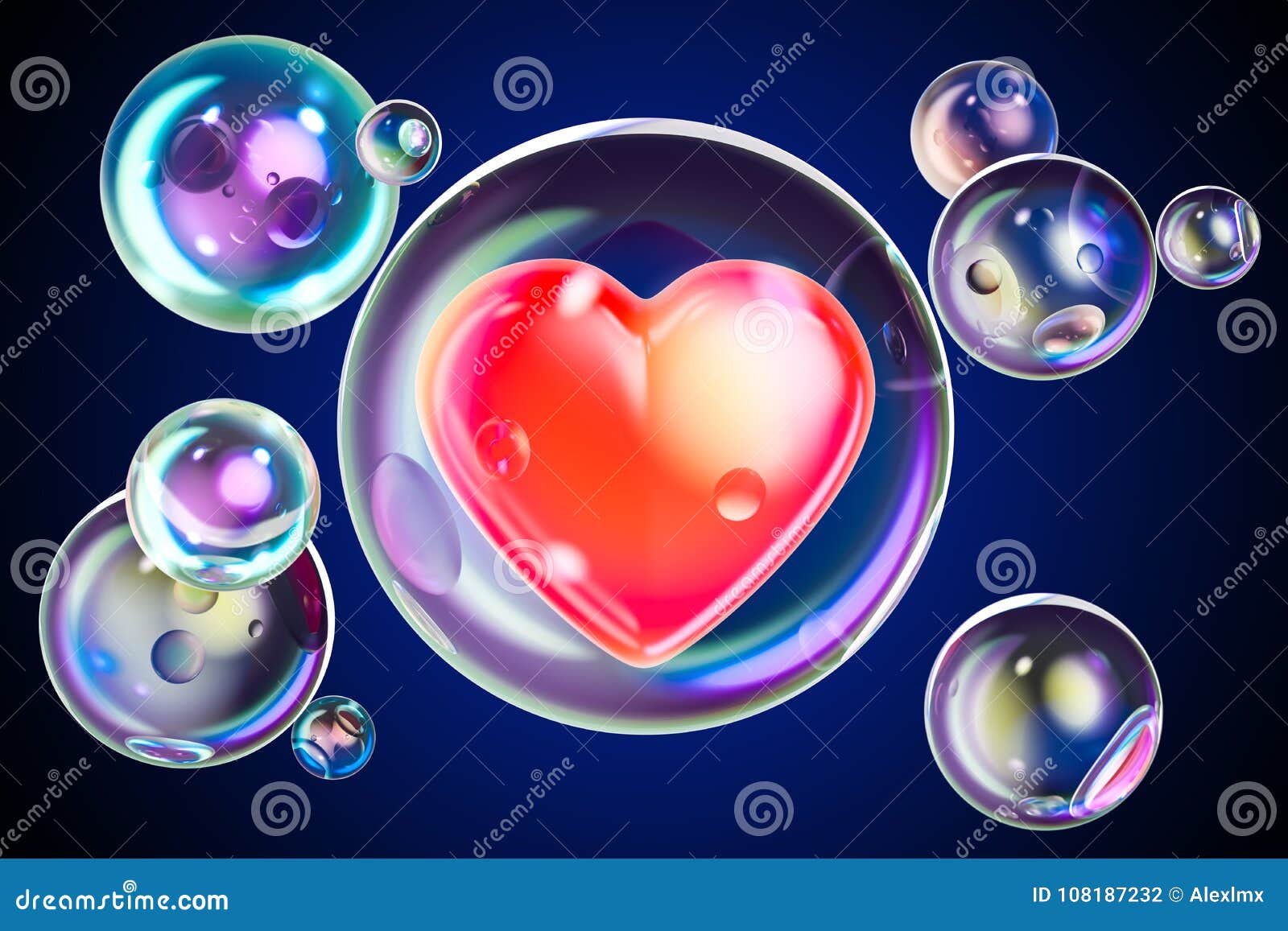 Red Heart Inside Soap Bubble, 3D Stock Illustration - Illustration of ...