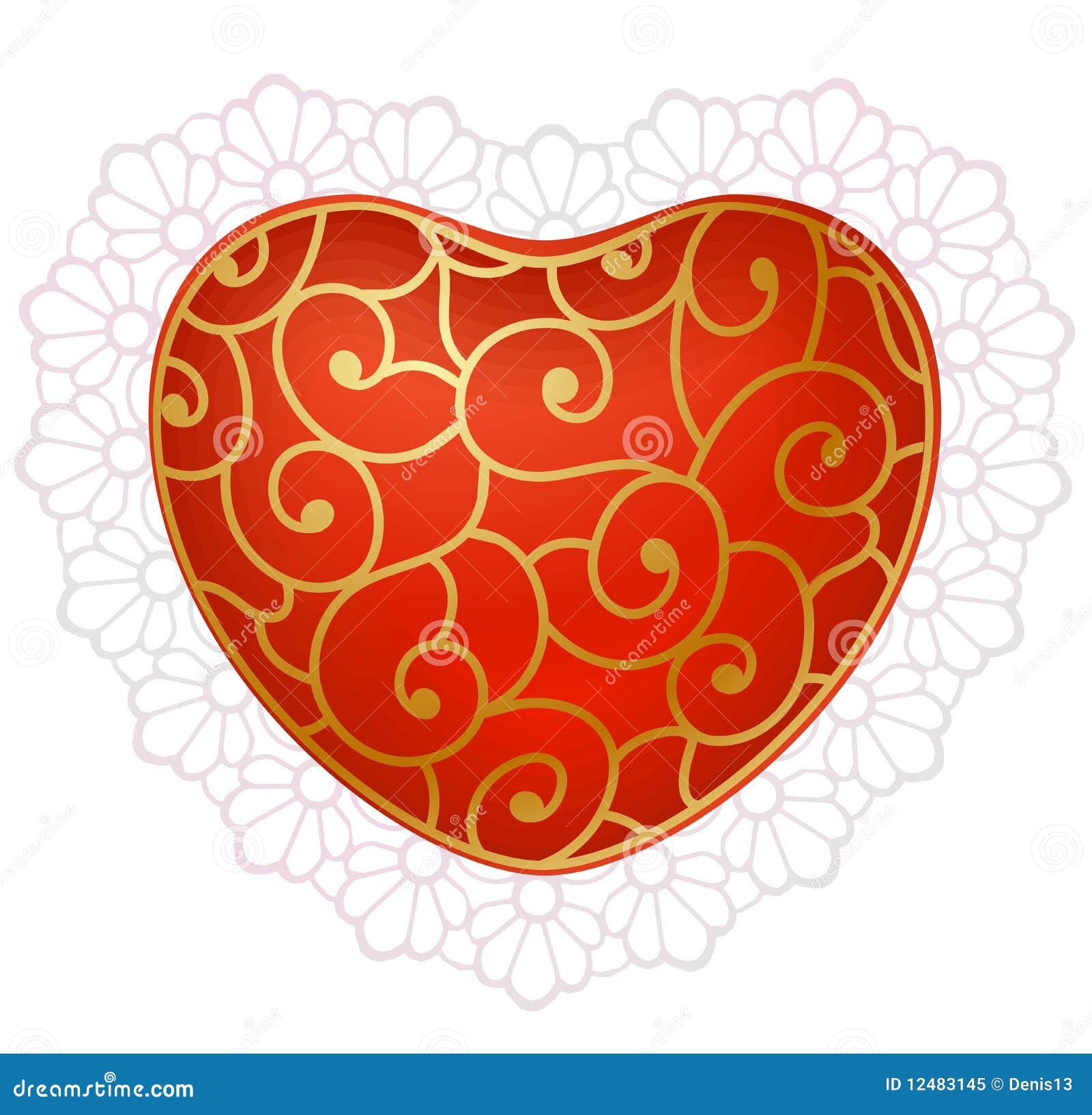 Red heart with lace stock vector. Illustration of symbol - 12483145