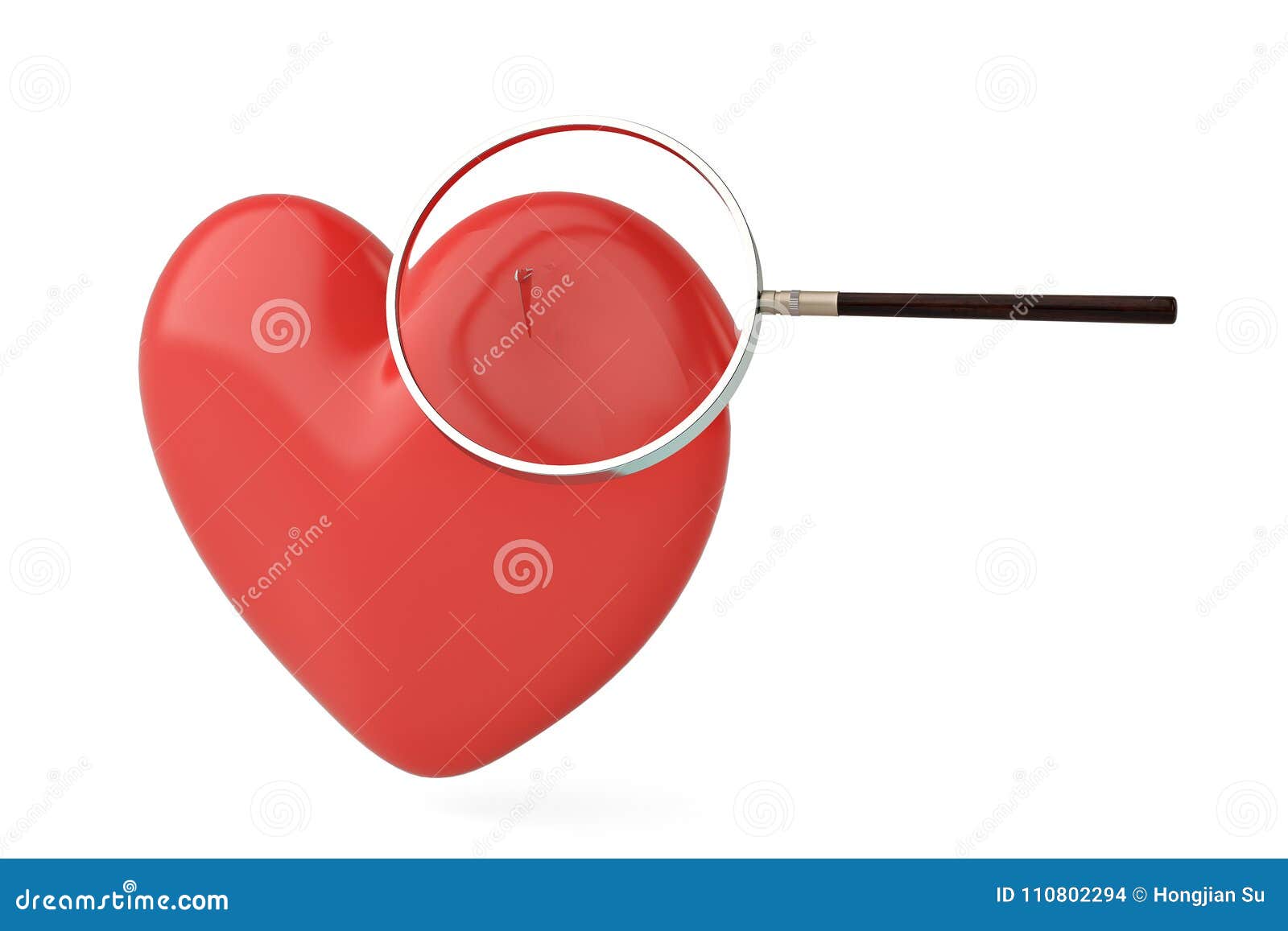 Red Heart with Magnifying Glass.3D Illustration. Stock Illustration ...