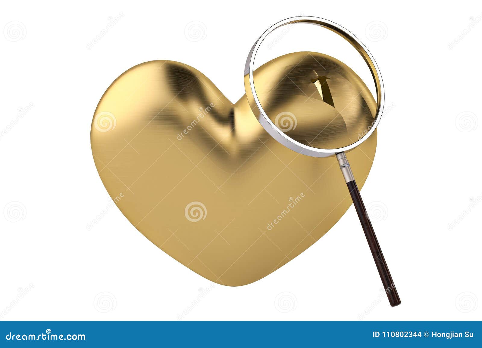 Red Heart with Magnifying Glass.3D Illustration. Stock Illustration ...