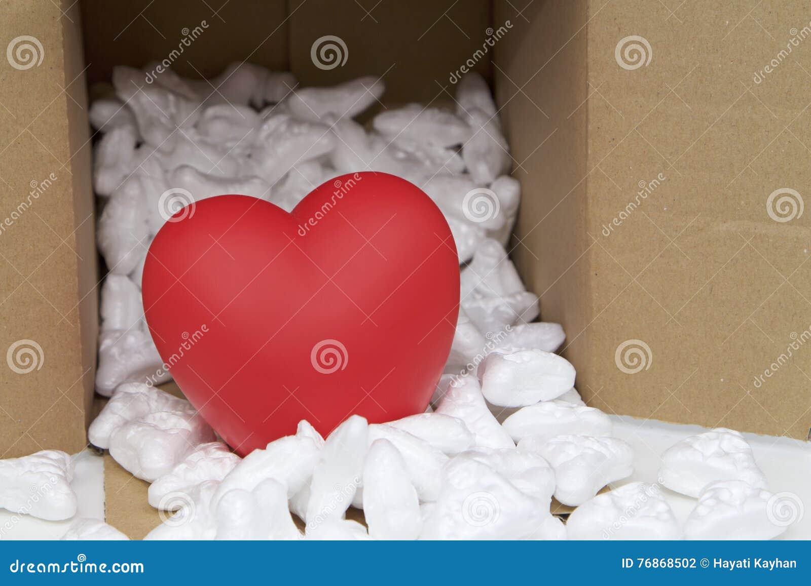 Red Heart in Mail Package Box with Styrofoam Stock Photo - Image of ...