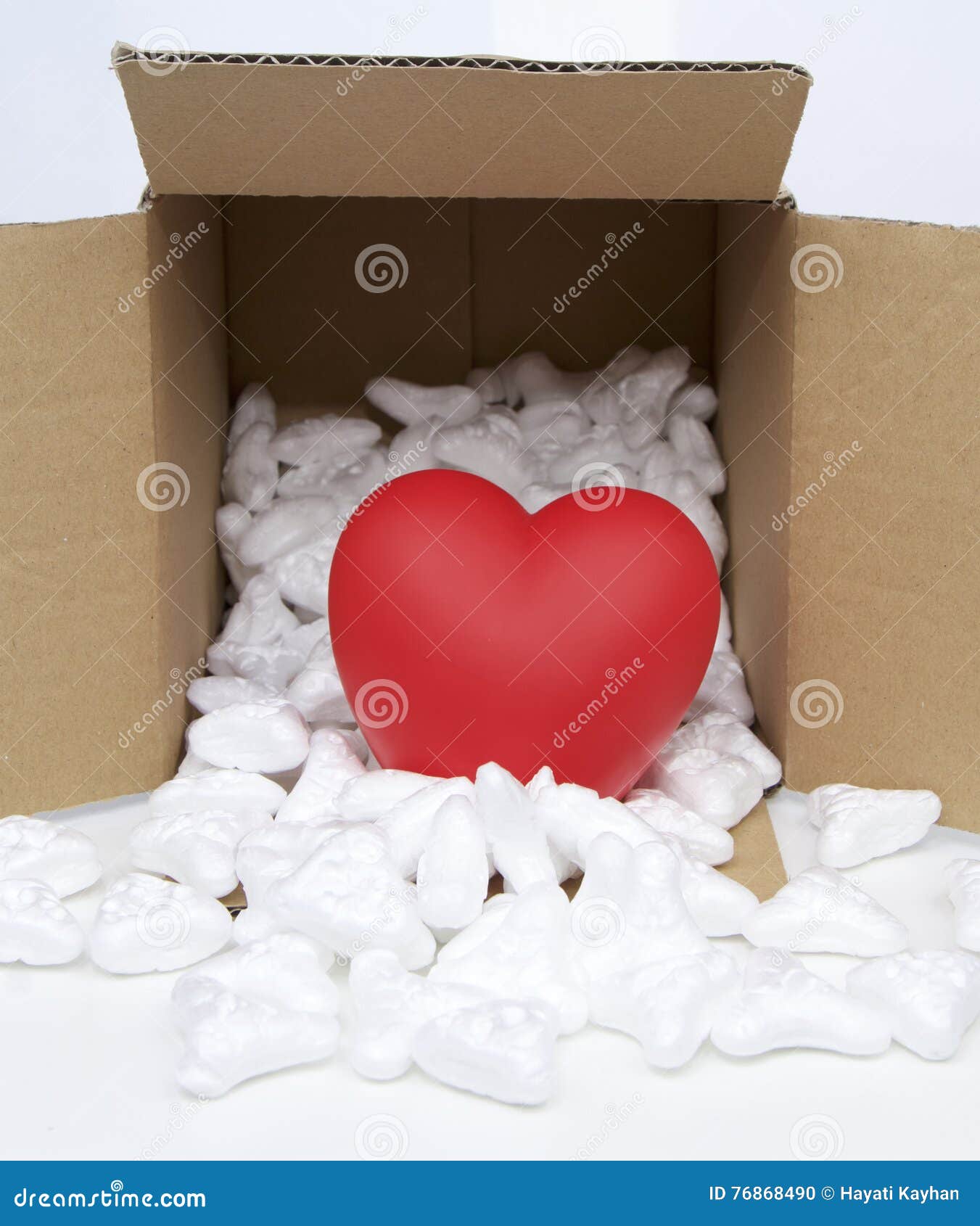 Red Heart in Mail Package Box with Styrofoam Stock Photo - Image of ...