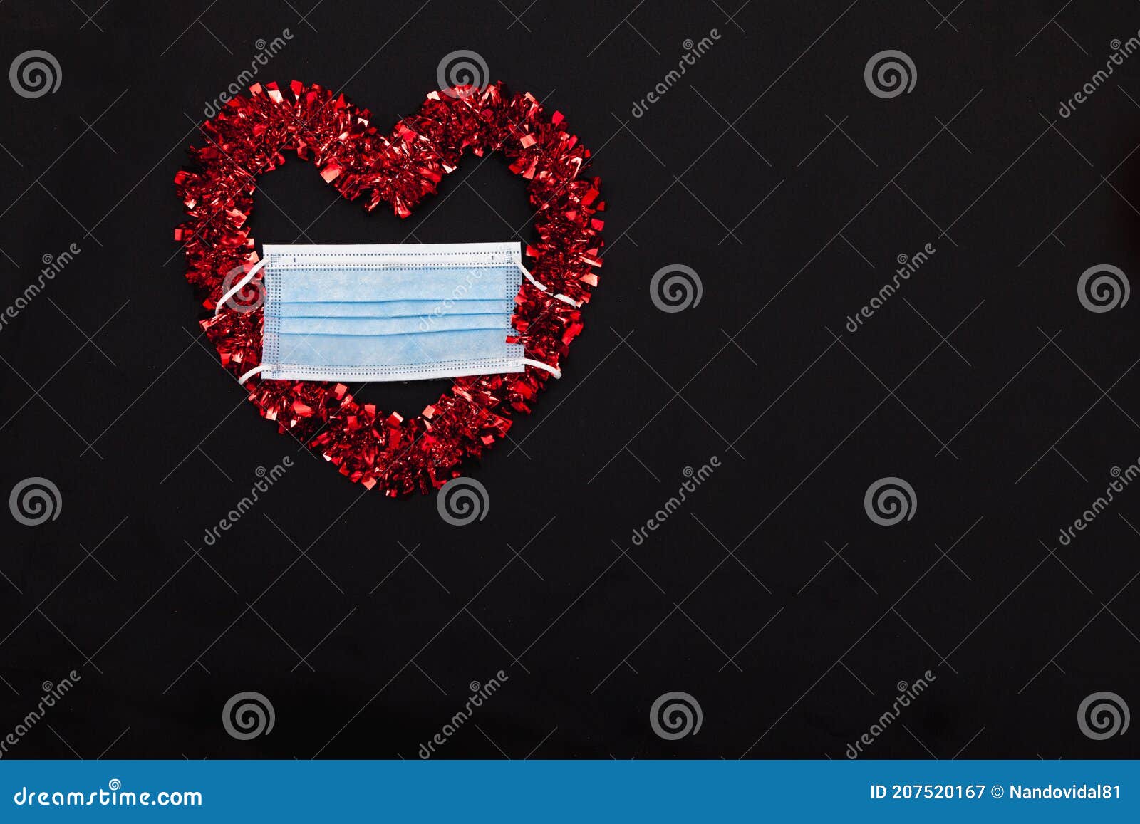 A Red Heart with Mask with Black Background Stock Image - Image of fall ...