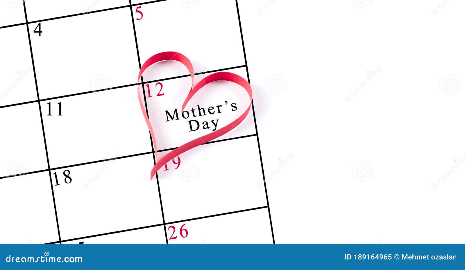 Red Heart on 12 May Mother`s Day Calendar Stock Illustration ...