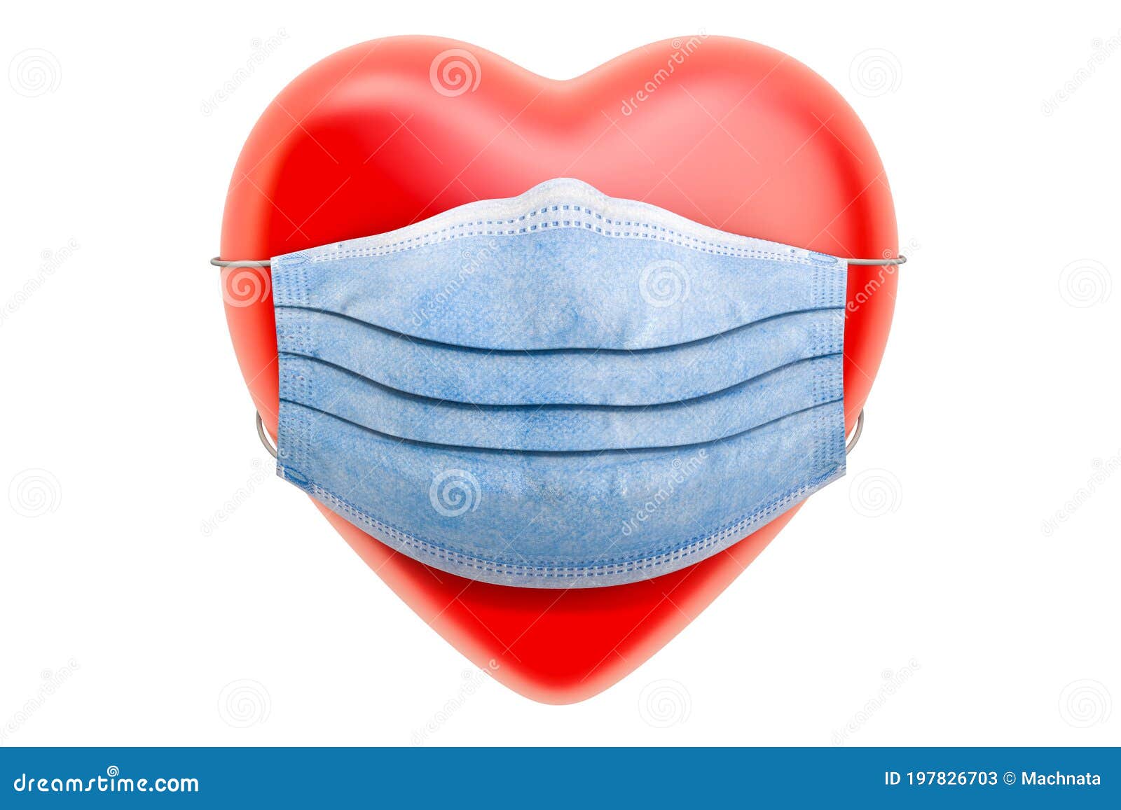 Red Heart with Medical Mask, 3D Rendering Stock Illustration ...