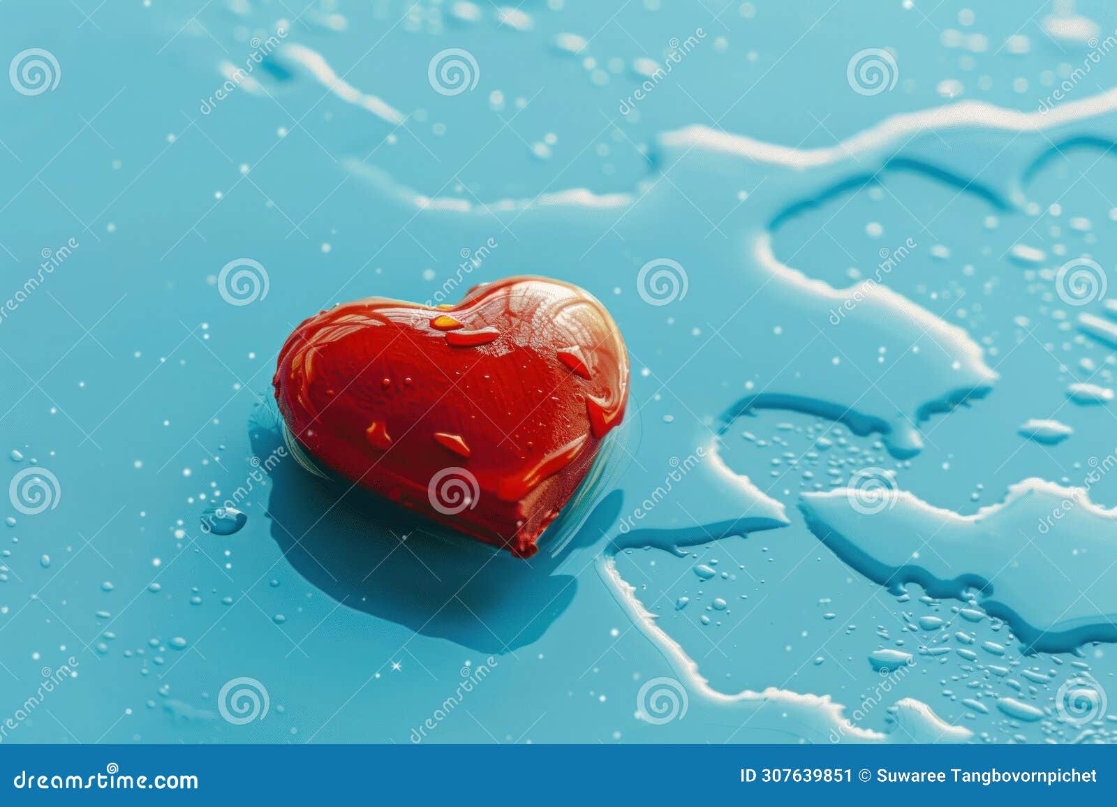 A Red Heart Melting on a Blue Pastel Background Stock Illustration ...