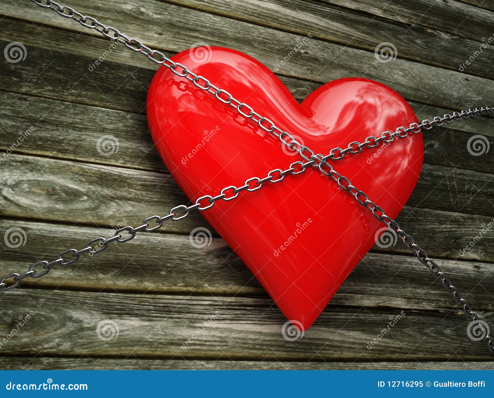 Red heart and metal chain stock illustration. Illustration of love ...