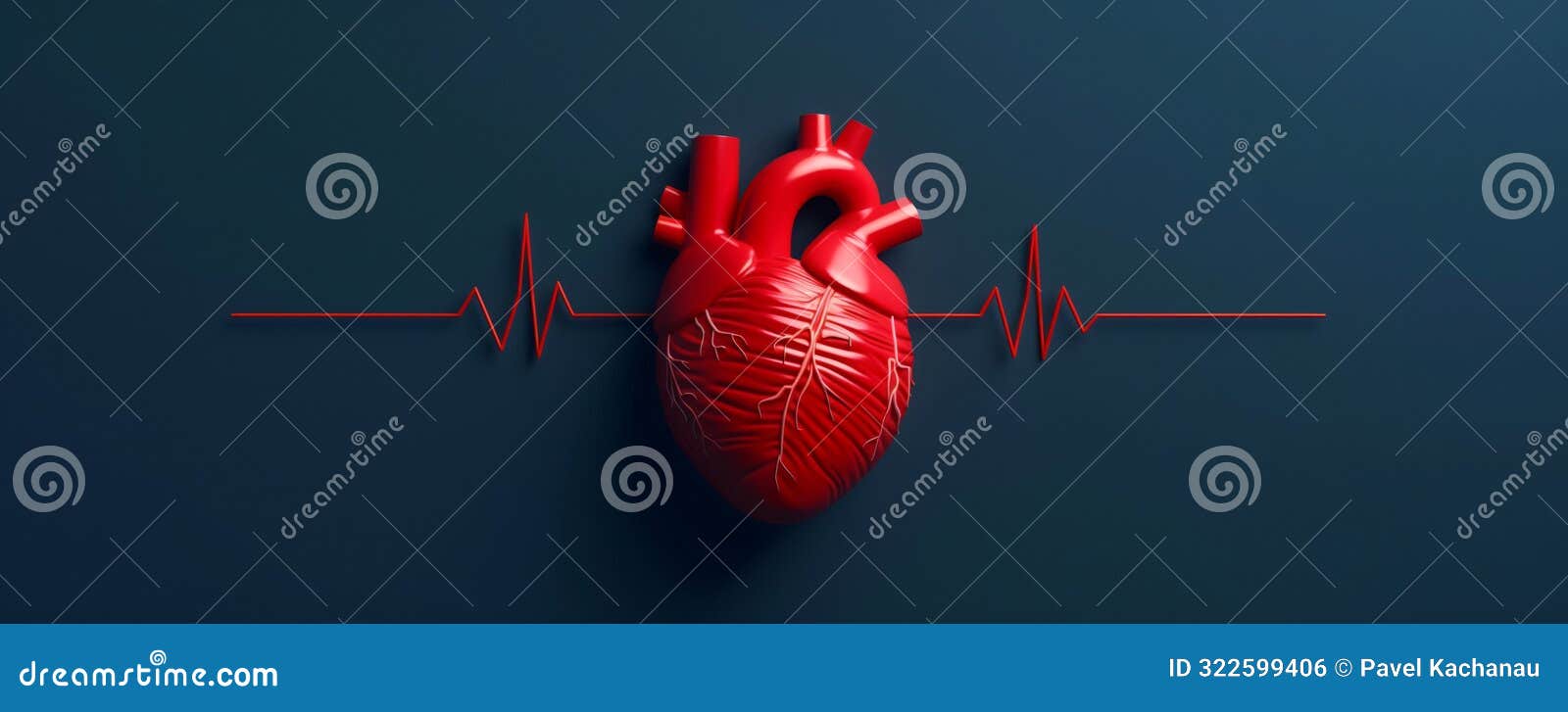 A Red Heart Model with an EKG Line on a Blue Background Stock ...