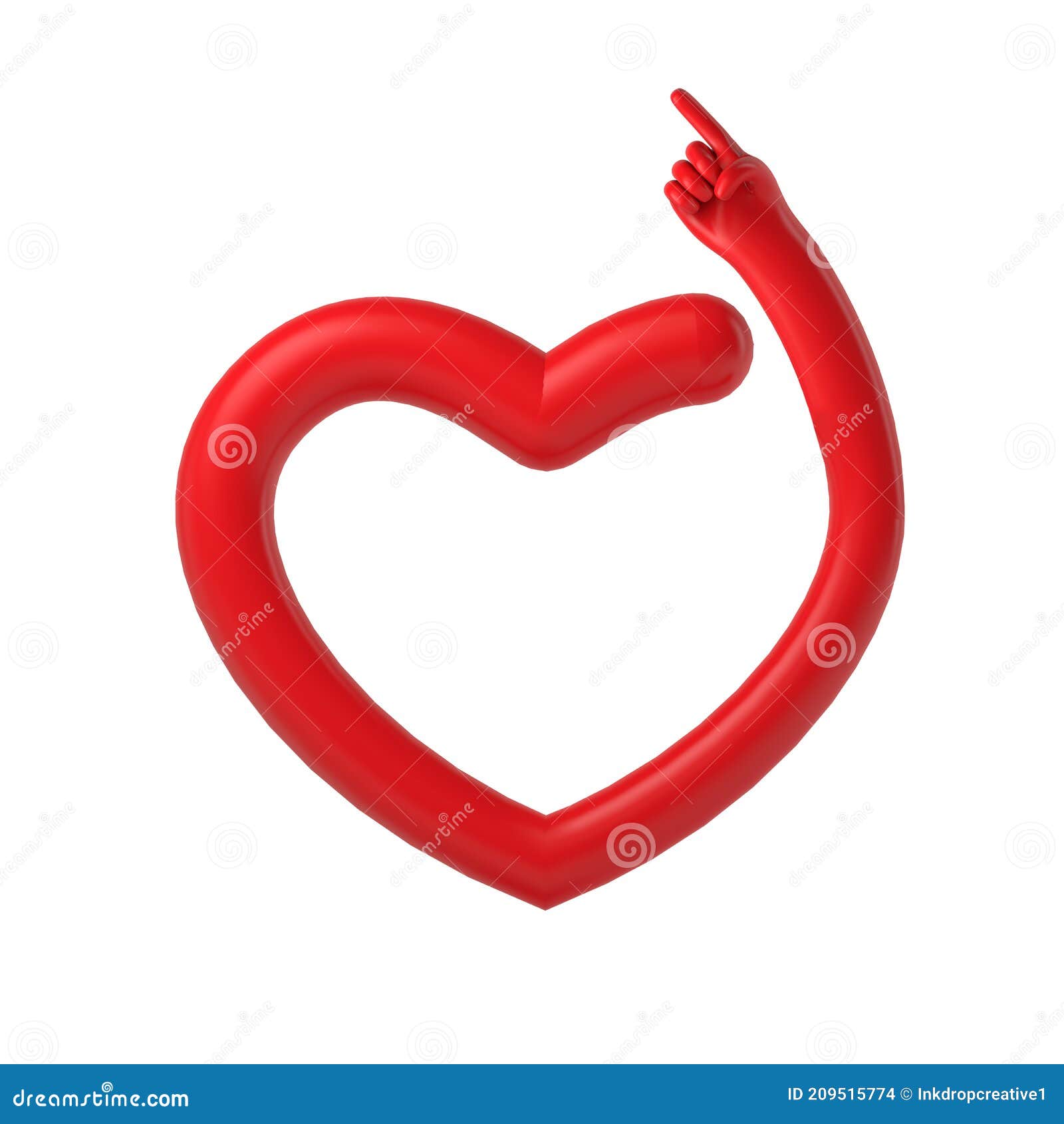 Red Heart Outline with a Pointing Hand. 3D Rendering Stock Illustration ...