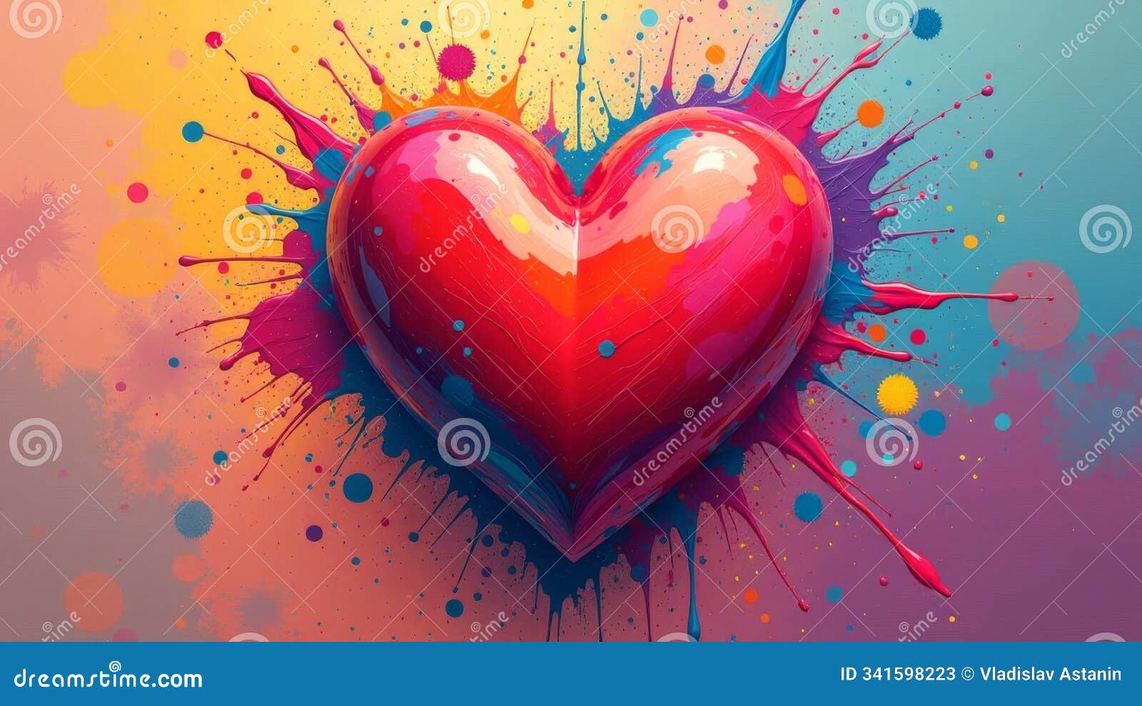 Red Heart Painted with Paints on Blue and Orange Background Stock Image ...