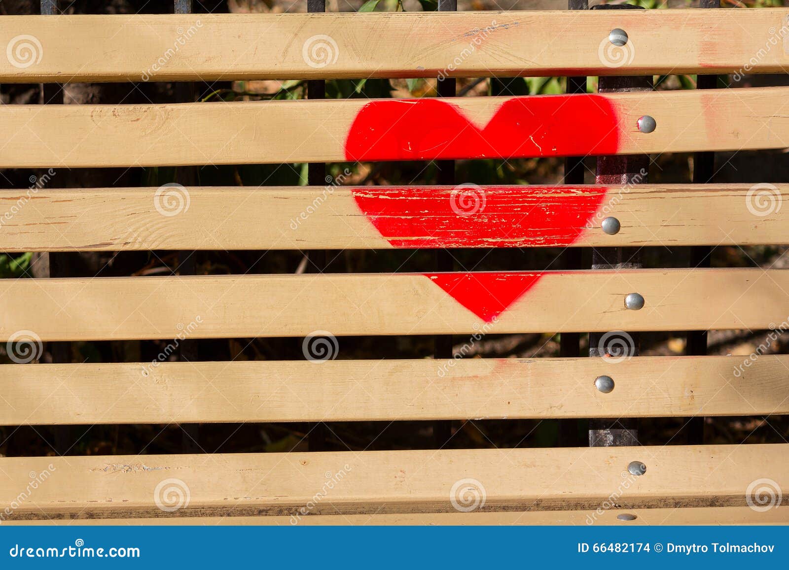 Red Heart Painted on a Wooden Bench Stock Photo - Image of concept ...