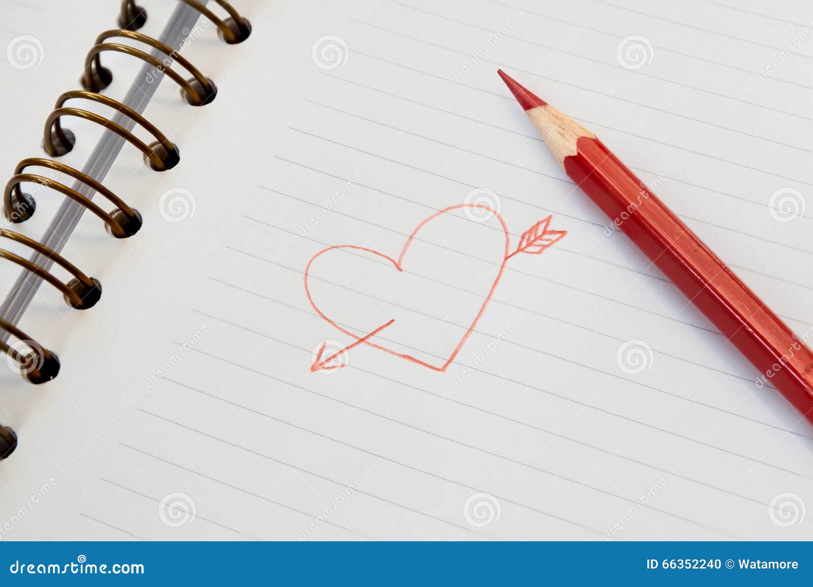Red heart on paper stock photo. Image of drawing, closeup - 66352240