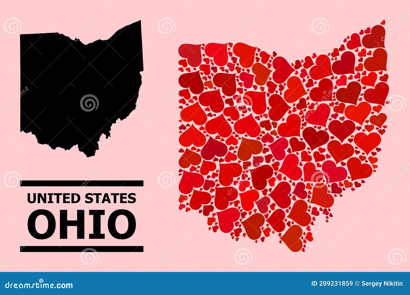 Red Heart Pattern Map of Ohio State Stock Vector - Illustration of ...