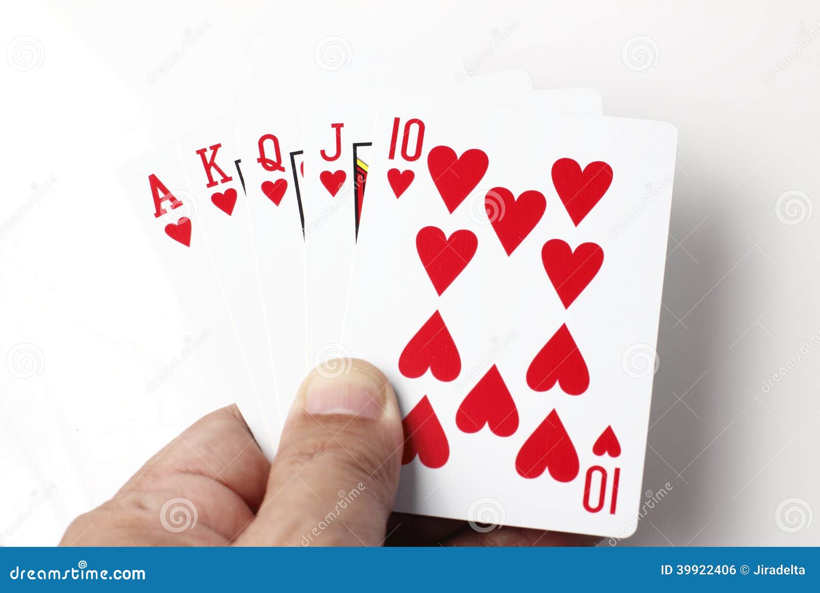 Red Heart Playing Cards Straight Flush in Hand Stock Photo - Image of ...