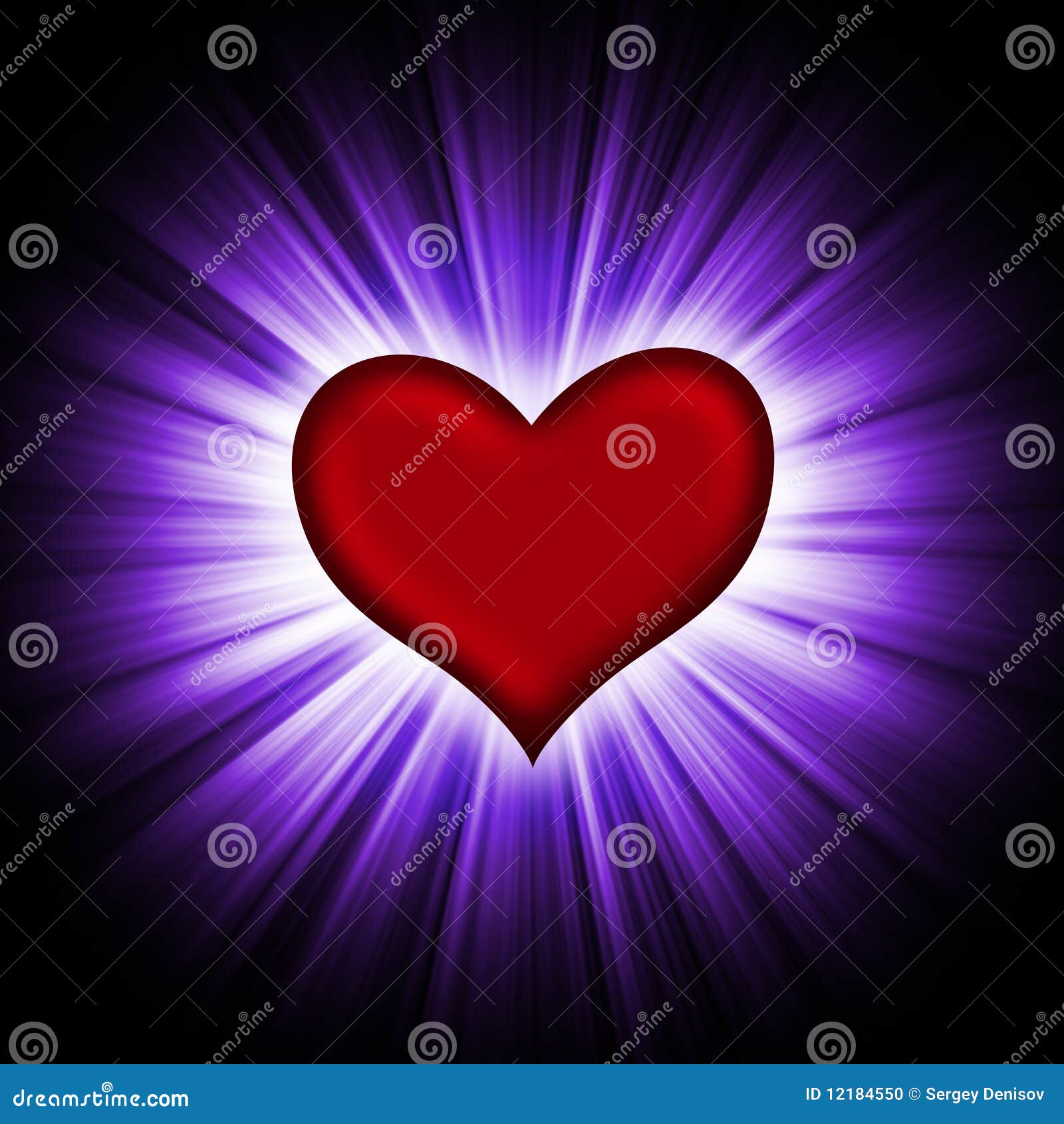Red Heart with Rays on a Black Stock Illustration - Illustration of ...