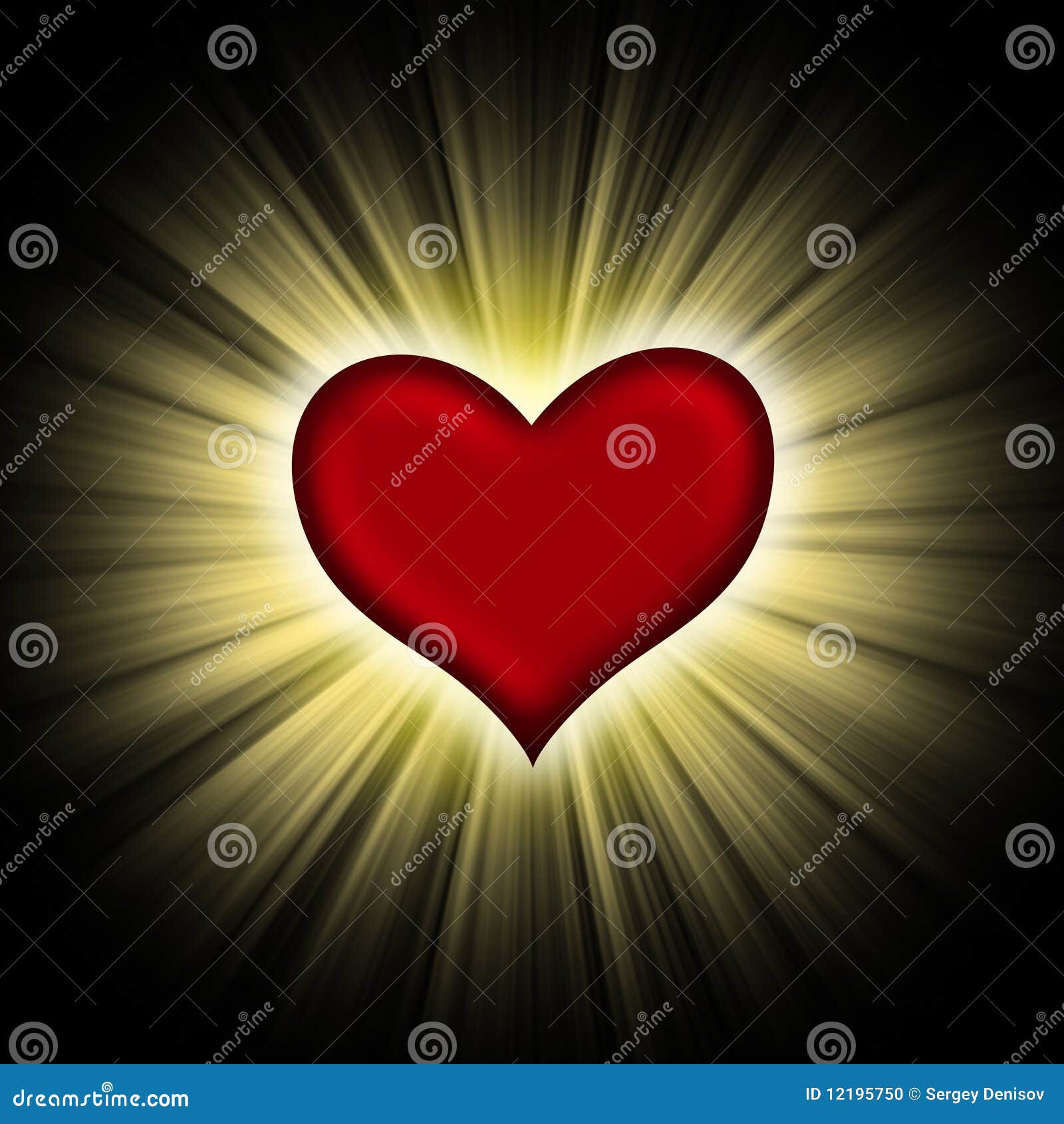 Red Heart with Rays on a Black Stock Illustration - Illustration of ...