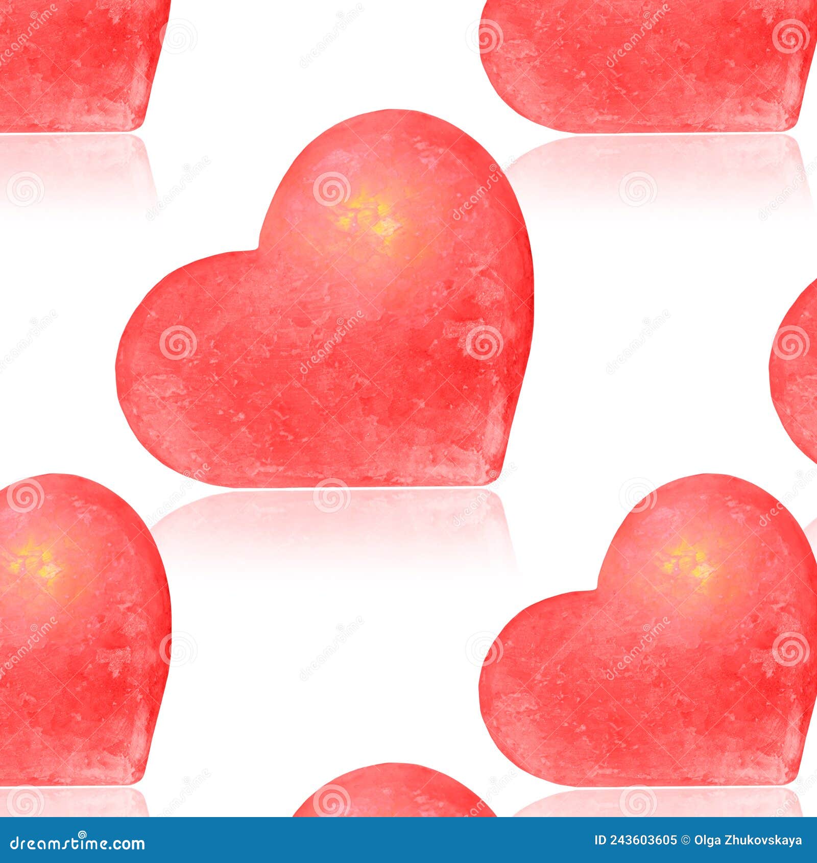 Red Heart with Reflection Seamless Pattern, Valentine Stock Image ...
