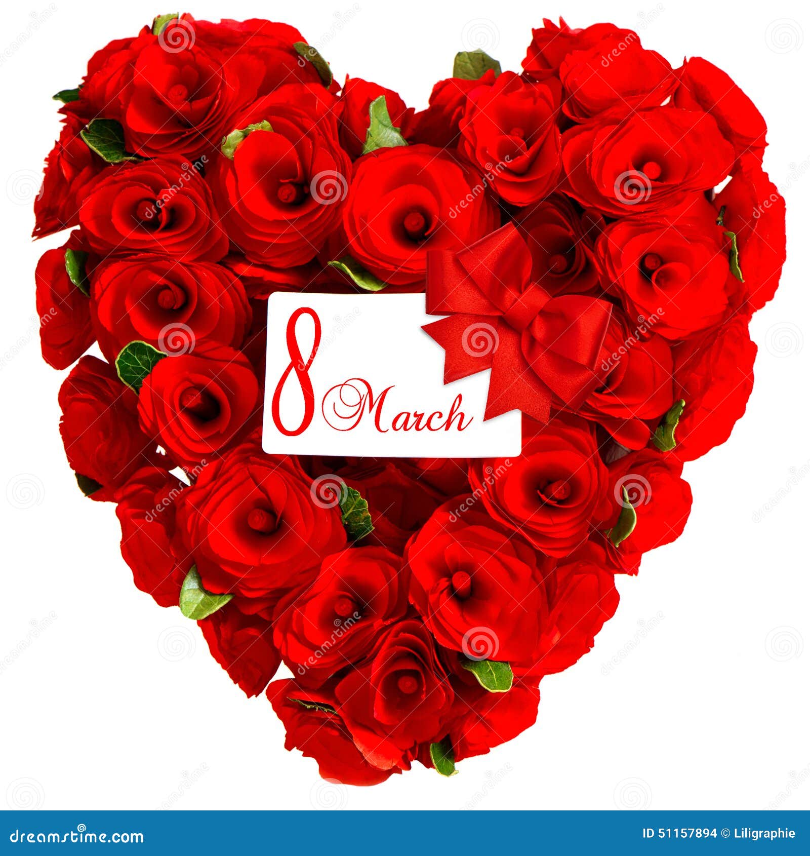 Red Heart from Rose Flowers with White Card 8 March Stock Photo - Image ...
