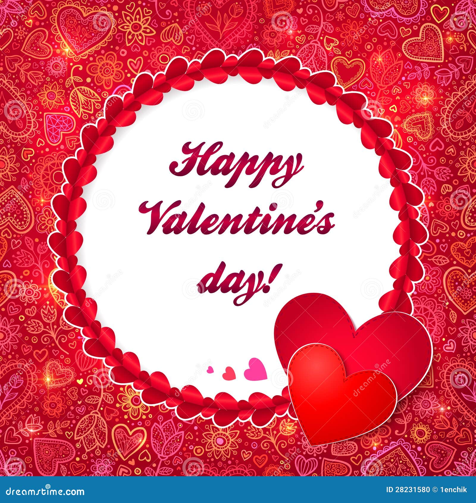 Red Heart Round Frame Valentines Day Greeting Card Stock Vector ...